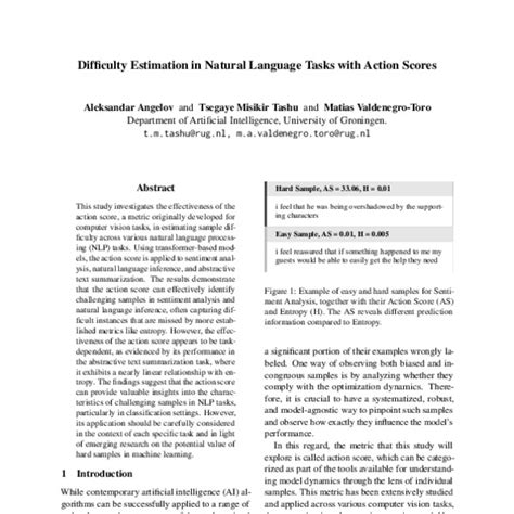 Difficulty Estimation In Natural Language Tasks With Action Scores Acl Anthology