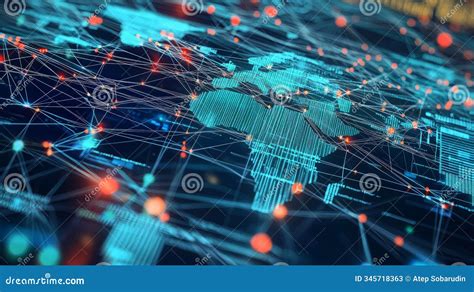 Global Network Connection Digital World Map With Data Flow Stock Image Image Of Digital