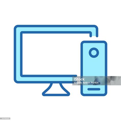 데스크탑 Pc 컬러 라인 아이콘입니다 가정 사무실 개인용 컴퓨터 모니터 선형 픽토그램 하드웨어 기계 장비 컴퓨터 화면 개요 기호 편집 가능한 획 고립된 벡터 그림 가정