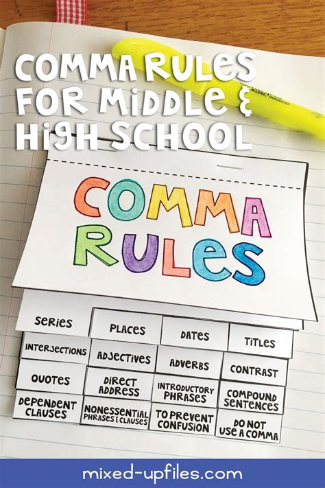 Comma Rules Flip Book Interactive Notebook Mixed Up Files Middle School Writing Teaching