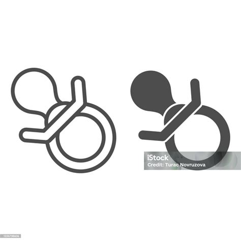 아기 젖꼭지 라인과 단단한 아이콘 아이 첫 번째 장난감 개념 흰색 배경에 유아 더미 기호 모바일 개념 및 웹 디자인에 대한 개요 스타일의 아이 젖꼭지 아이콘 벡터 그래픽 0