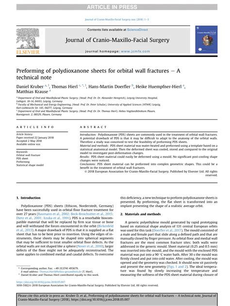Pdf Preforming Of Polydioxanone Sheets For Orbital Wall Fractures A