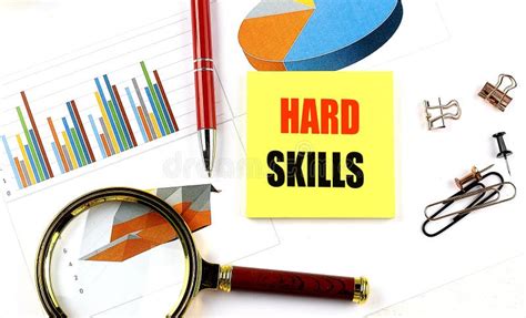Hard Skills Text On Yellow Sticky On Chart With Magnifier And Pen Stock