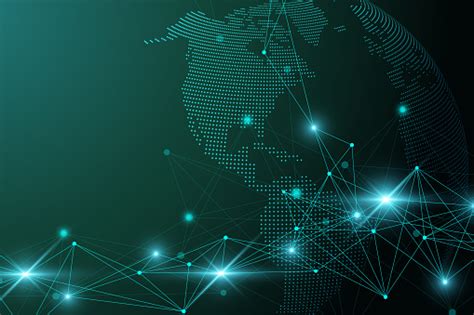 가상 그래픽 추상 배경 세계 세계와 통신 합니다 깊이의 관점 배경 막입니다 디지털 데이터 시각화입니다 벡터 일러스트 레이 션 노드 데이터에 대한 스톡 벡터 아트 및 기타