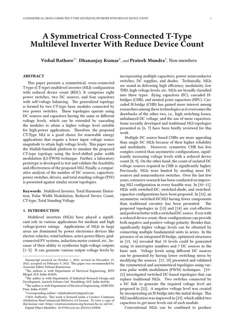 Pdf Symmetrical Cross Connected T Type Multilevel Inverter With Reduce Device Count