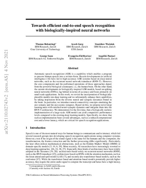 Pdf Towards Efficient End To End Speech Recognition With Biologically