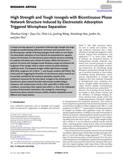 Pdf High Strength And Tough Ionogels With Bicontinuous Phase Network