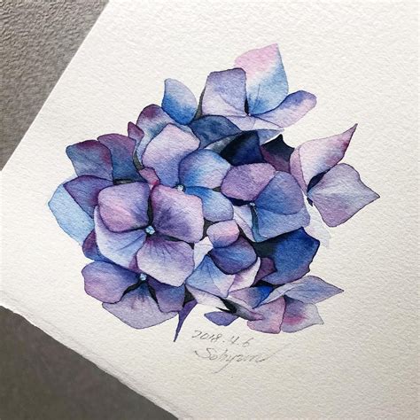 수채화지는 마법을 보여주는듯한데 나는 오랜만에 써보는 컬러컨트롤을 못할뿐이고😭 수국 꽃그림 수채화