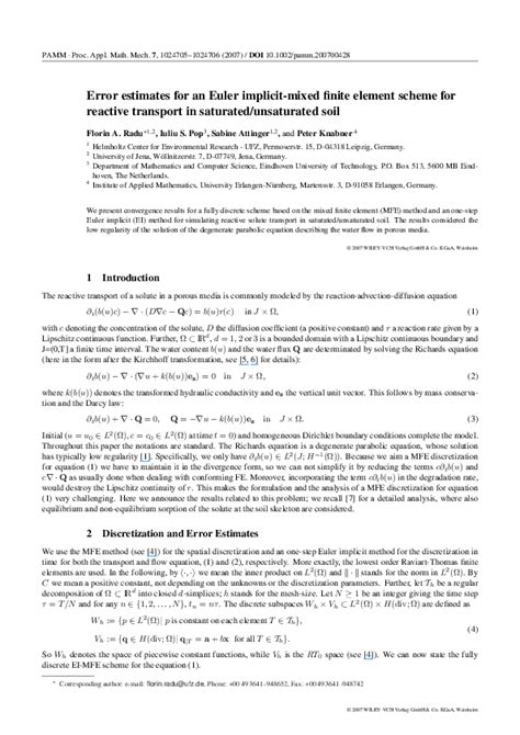 Pdf Error Estimates For An Euler Implicit Mixed Finite Element Discretization Of Richards