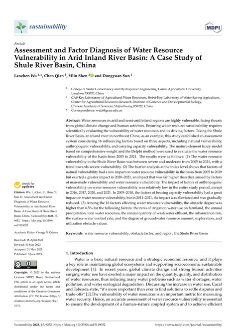 Pdf Assessment And Factor Diagnosis Of Water Resource Vulnerability In Arid Inland River Basin