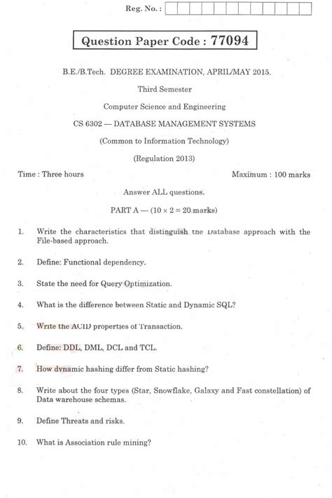 Cs6302 Database Management System Be Cse Btech It 2015 Question Paper University Question Papers