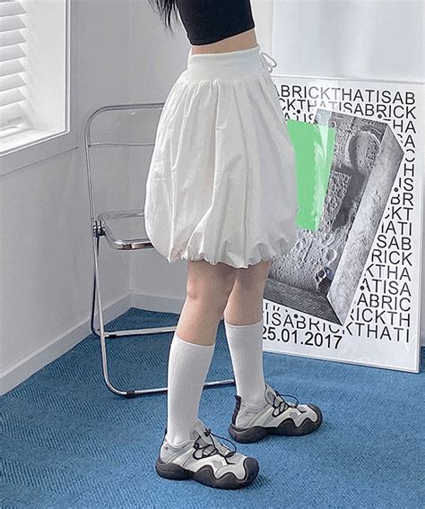 여성 호박 항아리 바스락 나일론 흰색 미니 스커트 펌킨 주름 벌룬 밴딩 여름
