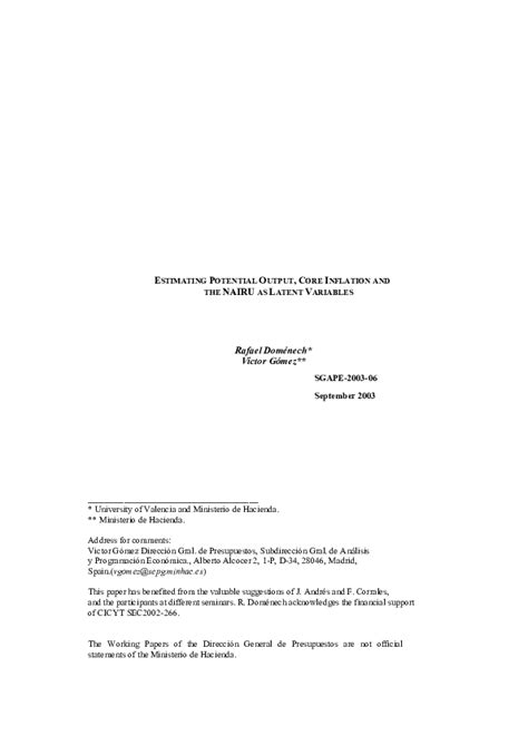 Pdf Estimating Potential Output Core Inflation And The Nairu As