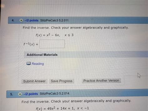 Solved Points StitzPreCalc Find The Inverse Chegg