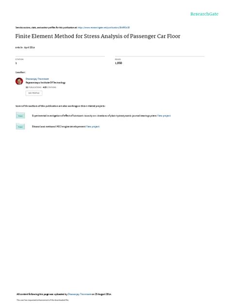 Finite Element Method For Stress Analysis Of Passenger Car Floor Pdf Finite Element Method