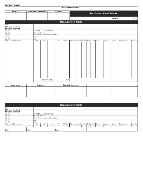 08 Earthwork Measurement Sheet New Pdf