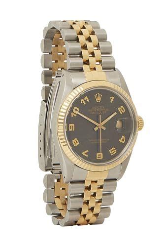 Rolex Pre Loved Stainless Steel And 18k Yellow Gold Arabic Computer Datejust 16013 36mm Grey In
