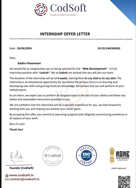 Sadhvi Kesarwani On Linkedin Internship Codsoft Techindustry Careerdevelopment Excited