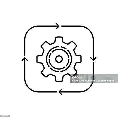 쉬운 조작 과정과 같은 얇은 선 톱니바퀴 개요 추세 현대 간단한 재활용 또는 실행 로고타입 그래픽 디자인 요소는 흰색으로 분리되어 있습니다 솔루션 실현 또는 금융 엔진의