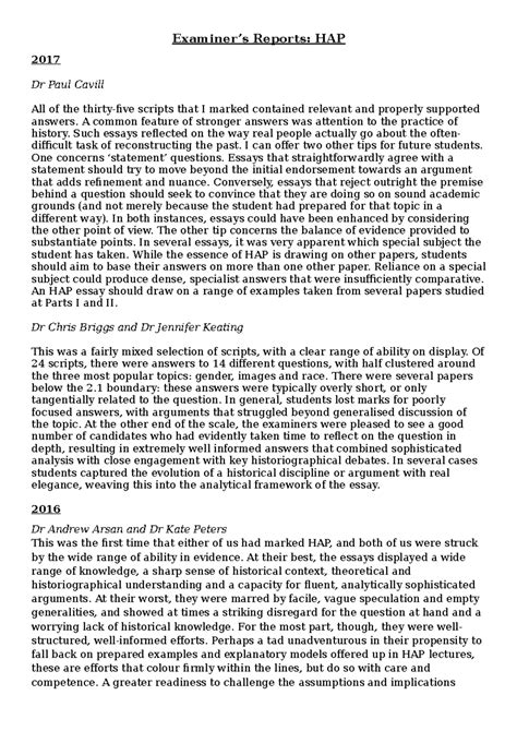Part II HAP Exam Report 2013 17 Examiners Reports HAP 2017 Dr Paul Cavill All Of The Studocu