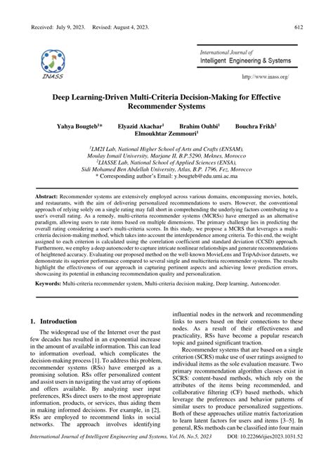 Pdf Deep Learning Driven Multi Criteria Decision Making For Effective Recommender Systems