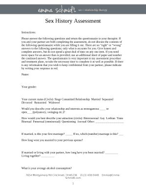 Sex History Assessment Doc Template PdfFiller