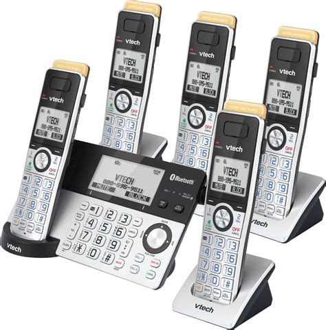 VTech 5 Handset Connect To Cell Answering System With Super Long Range Silver And Black