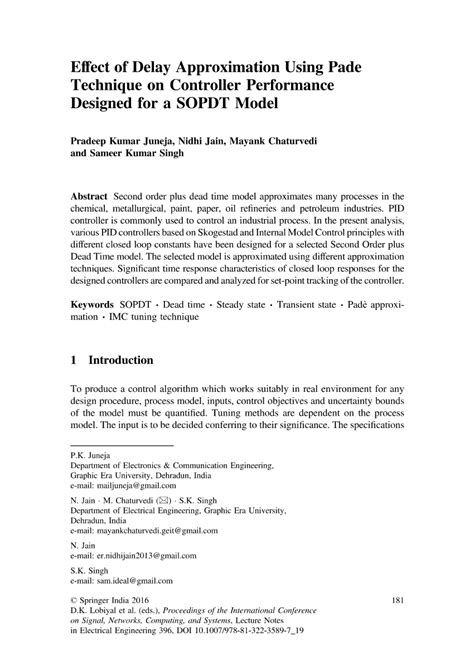 Pdf Effect Of Delay Approximation Using Pade Technique On Controller