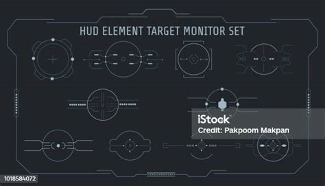 Hud는 미래 지향적인 요소 사용자 인터페이스 대상 모니터 설정된 벡터입니다 그래픽 사용자 인터페이스에 대한 스톡 벡터 아트 및 기타 이미지 그래픽 사용자 인터페이스