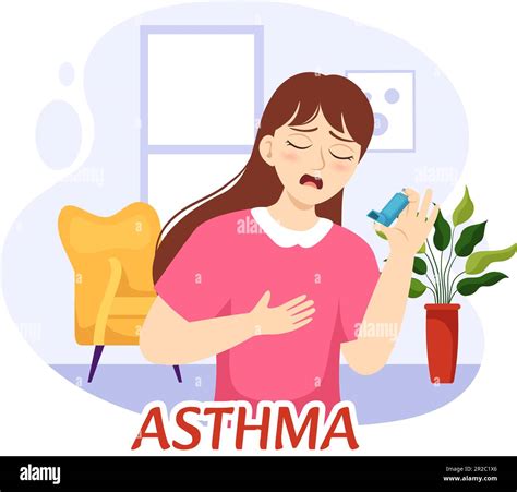 Asthma Disease Vector Illustration With Human Lungs And Inhalers For