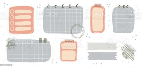 귀여운 스크랩북 종이 노트와 인쇄 가능한 요소 세트 할 일 목록 및 주간 저널 플래너 템플릿 간단한 메모 스티커 벡터 그림 0