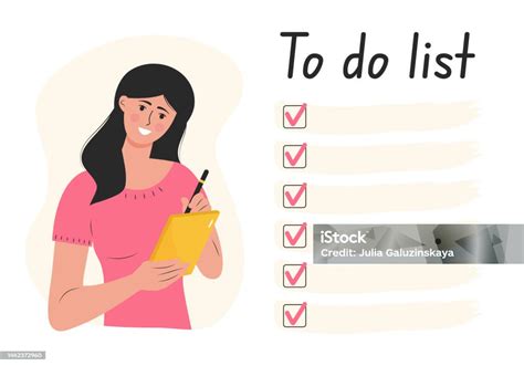 노트북에 글을 쓰고 체크리스트를 하는 여자 그녀 근처의 큰 할 일 목록 템플릿 할 일 목록 하루 계획 시간 관리 작업 우선 순위