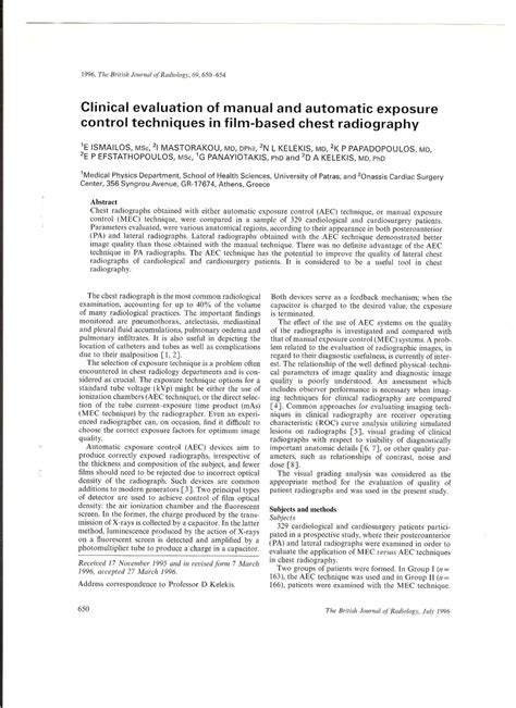 Pdf Clinical Evaluation Of Manual And Automatic Exposure Control