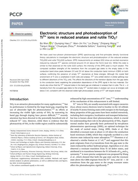 Pdf Electronic Structure And Photoabsorption Of Ti3 Ions In Reduced Anatase And Rutile Tio2