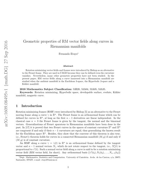 Pdf Geometric Properties Of Rm Vector Fields Along Curves In
