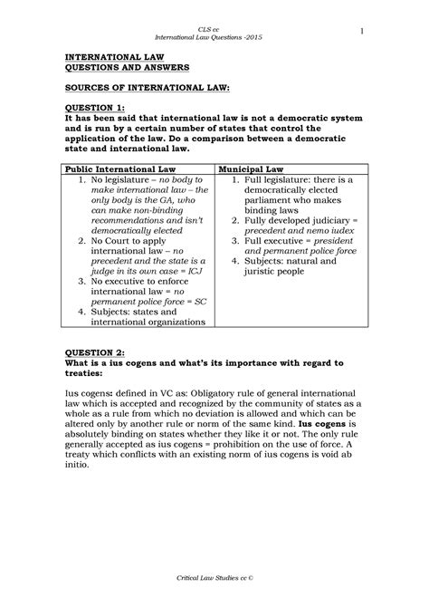 Exam 2015 Questions And Answers International Law Questions 1