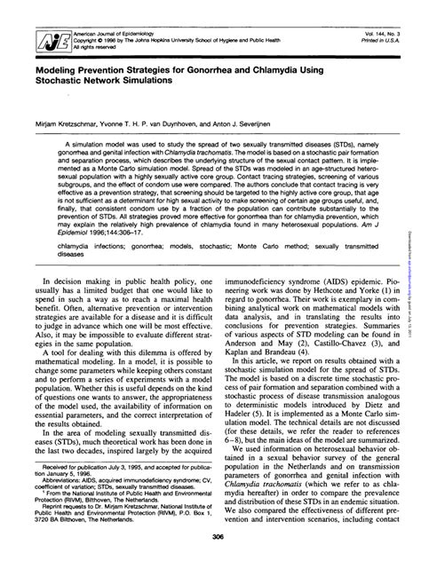 Pdf Modeling Prevention Strategies For Gonorrhea And Chlamydia Using Stochastic Network