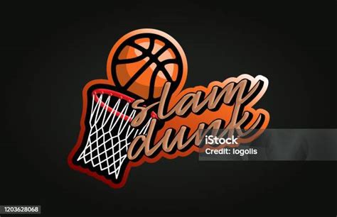벡터 타이포그래피 농구 슬램 덩크 스포츠 복고풍 스타일의 스티커 엠블럼 및 템플릿 로고 디자인 옷 카드 배지 아이콘 엽서 배너