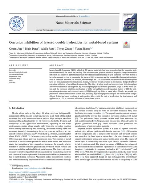 Corrosion Inhibition Of Layered Double Hydroxides For Metal Based