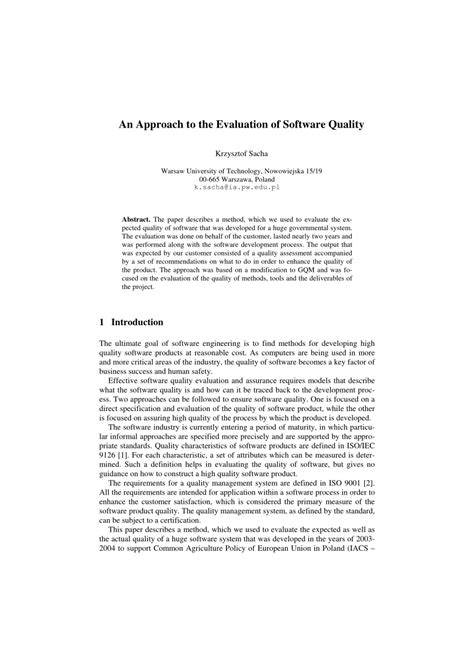 PDF Evaluation Of Software Quality