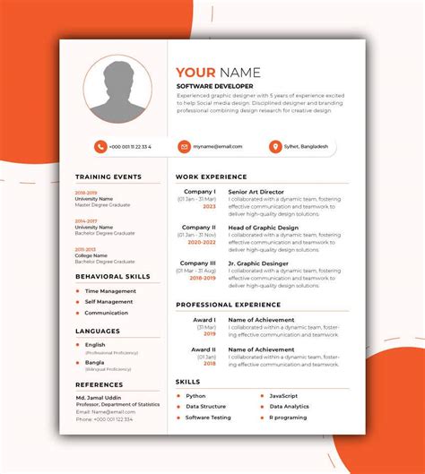 Modern Resume Design For Software Developer Freelancer