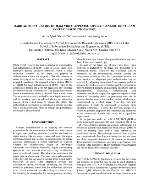 Pdf Hard Authentication Of H264 Video Applying Mpeg 21 Generic Bitstream Syntax Description