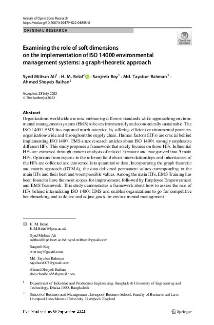Pdf Examining The Role Of Soft Dimensions On The Implementation Of Iso 14000 Environmental