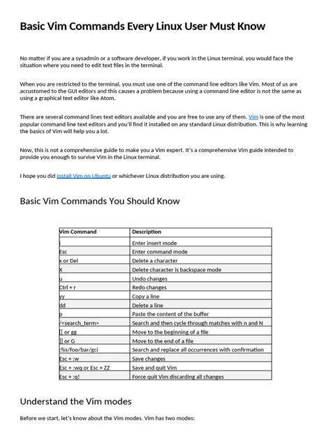Vim Basic Commands Every Linux User Must Know Pdf Text Software