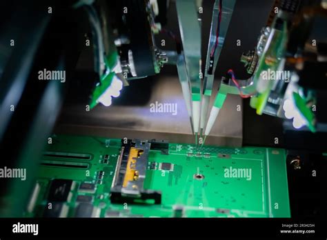 Quality Testing Of Printed Circuit Boards Flying Probe Test At Factory Stock Photo Alamy
