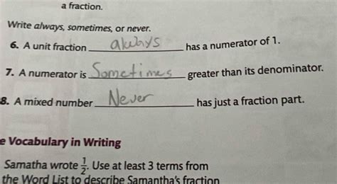 solved a fraction write always sometimes or never 6 a unit