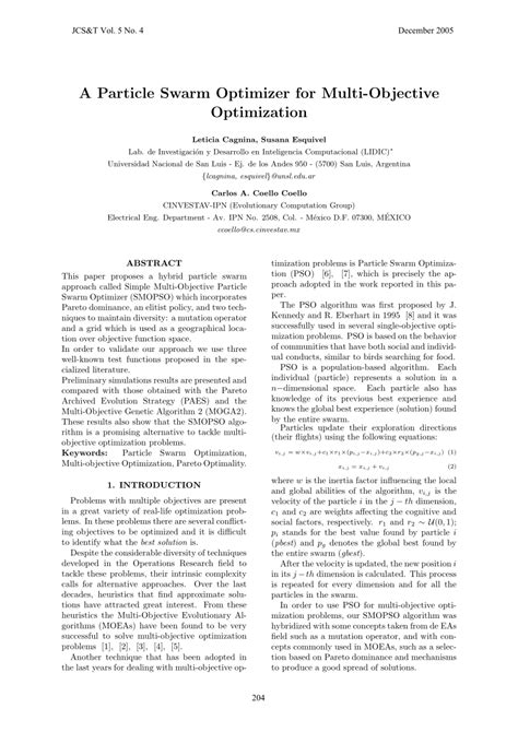 Pdf A Particle Swarm Optimizer For Multi Objective Optimization