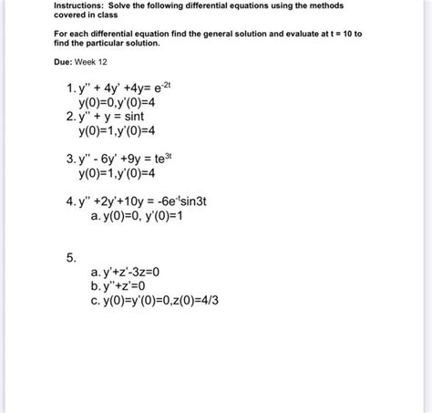 Solved Instructions Solve The Following Differential Chegg
