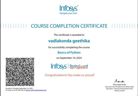 Earned Infosys Springboard Certification Geethika Vadlakonda Posted On The Topic Linkedin