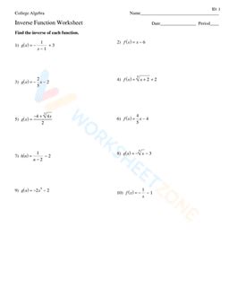 Free Printable Inverse Functions Worksheets for Students